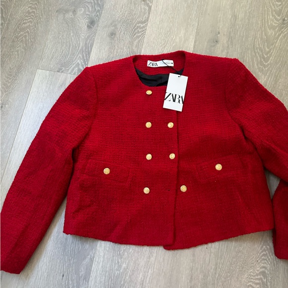 Zara | Jackets & Coats | Zara Textured Red Jacket | Poshmark